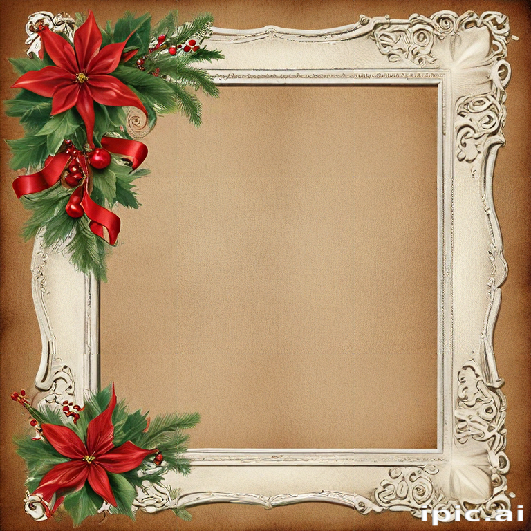 Festive Holiday Frame Design Featuring Poinsettias and Elegant Decorations