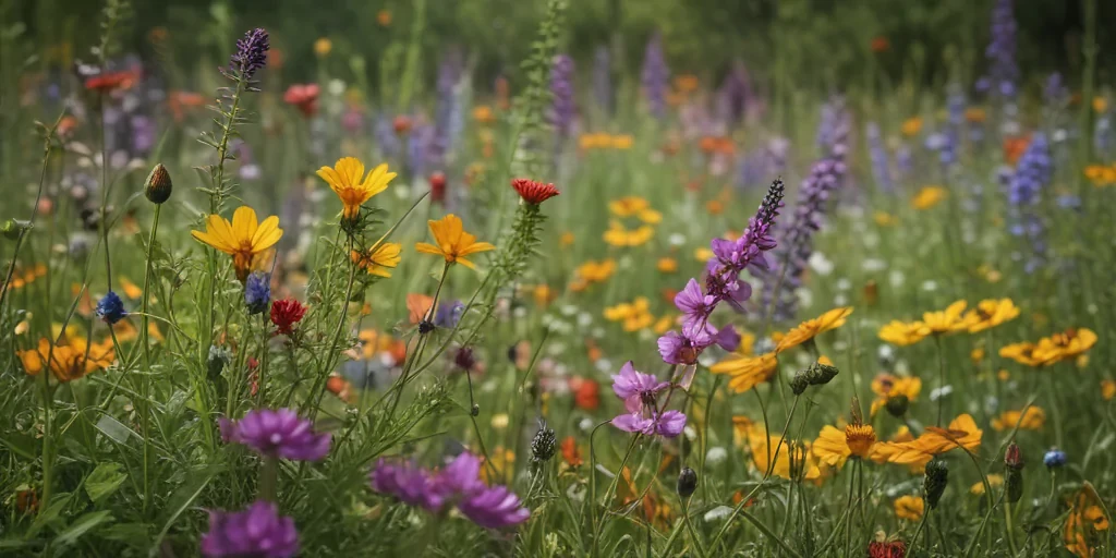 A Colorful Meadow Filled with Vibrant Wildflowers in Full Bloom.