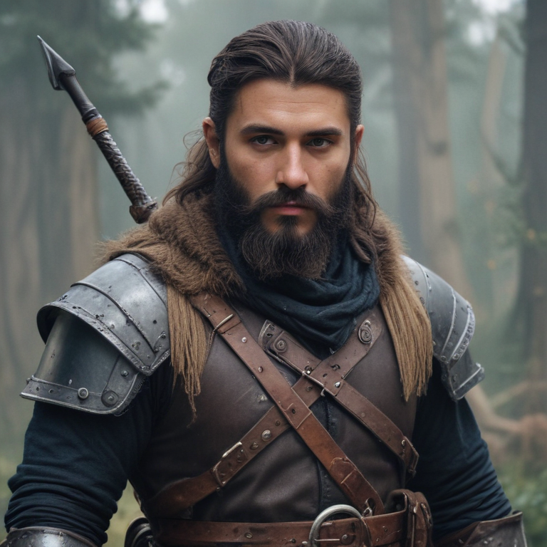 dark-bearded medieval ranger