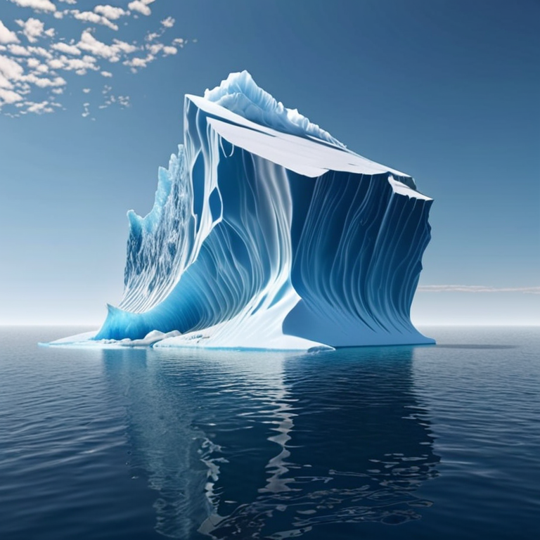 high-detailed white 3d iceberg with visible tiny above water top part ...