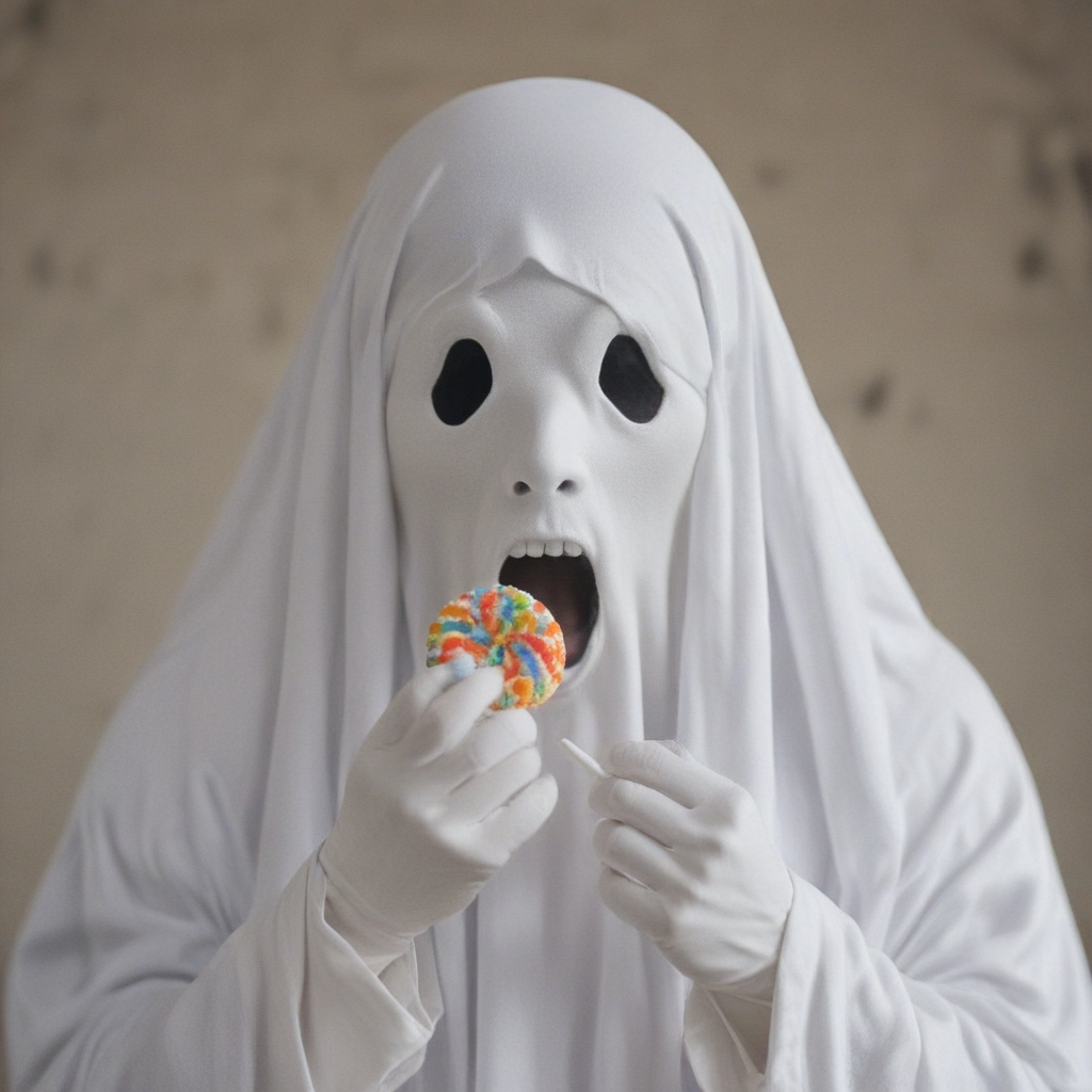 a ghost eating candy