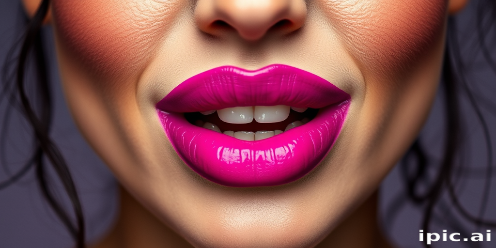 Vibrant Close-Up of a Smiling Woman's Lips with Glossy Pink Lipstick