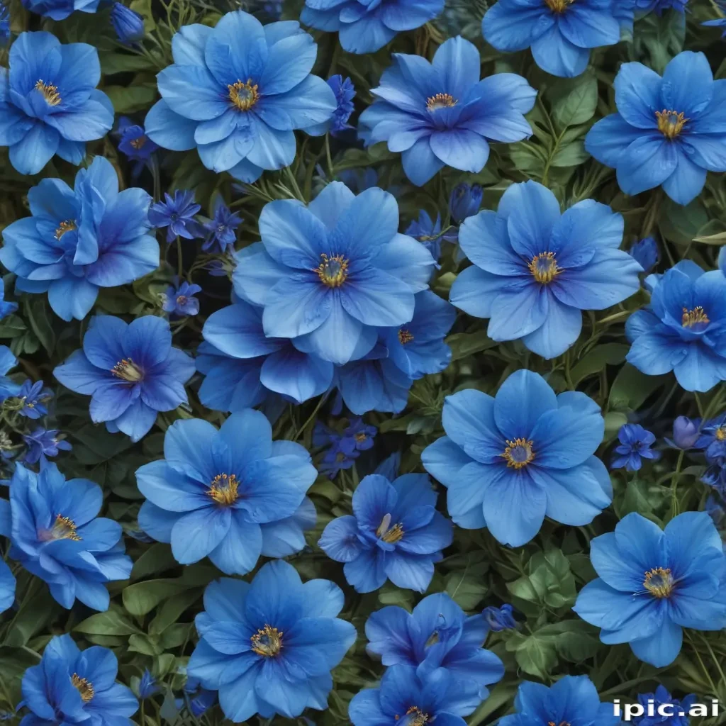 A Vibrant Display of Blue Flowers Blooming in Full Splendor.