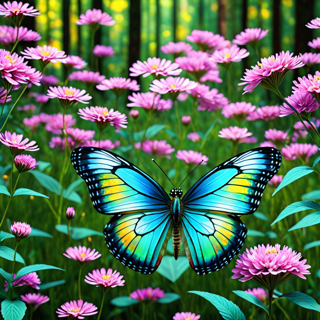 A holographic butterfly with wings that change color, symbolizing ...