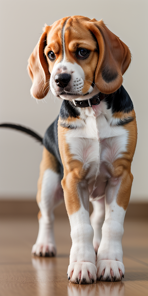 A Playful Beagle Puppy Standing Proudly in a Bright Room.