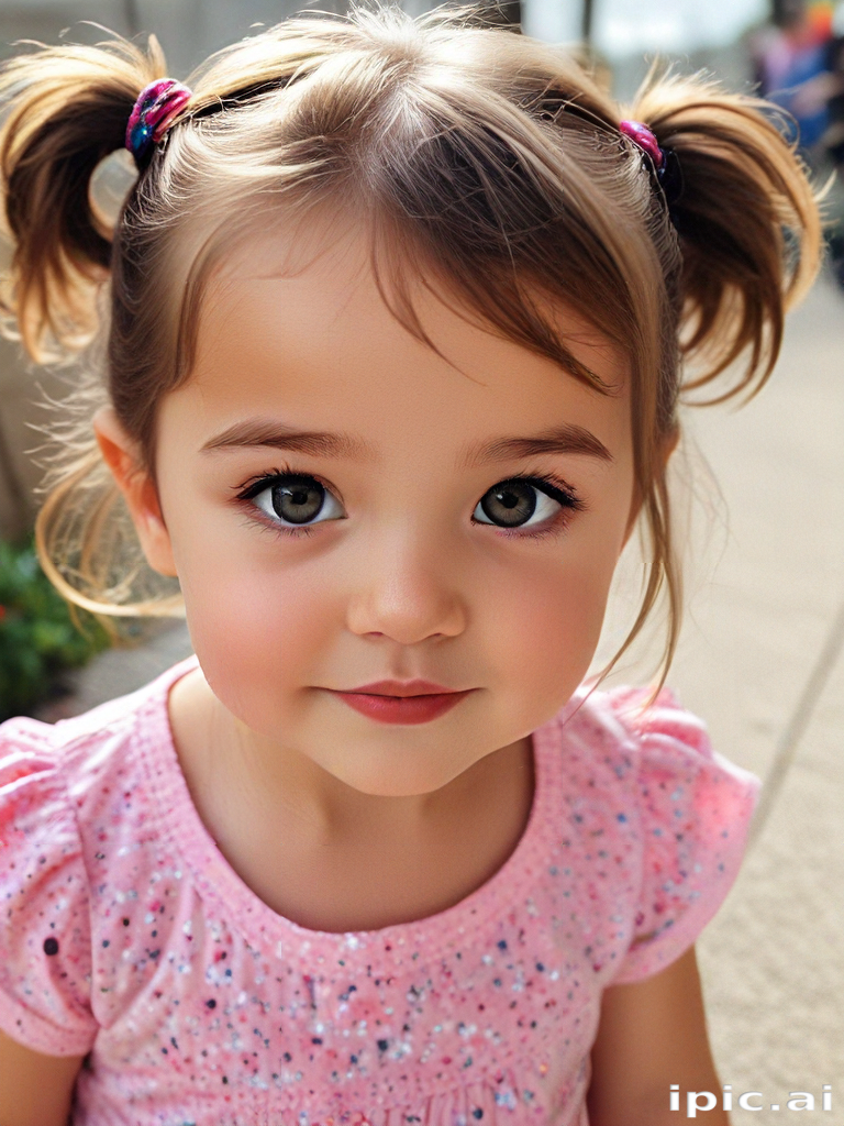 Adorable Young Girl with Playful Pigtails and Sparkling Eyes Outdoors