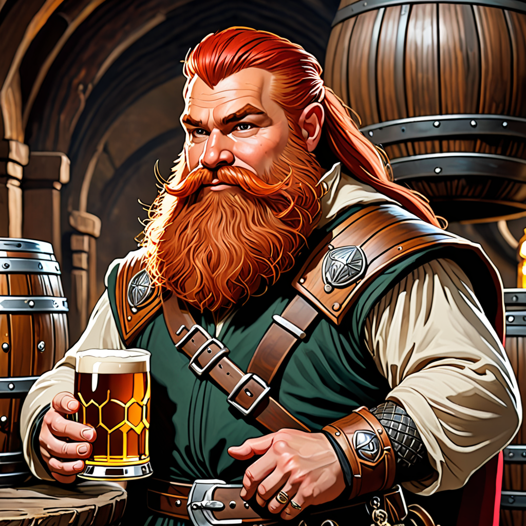 dungeons and dragons Dwarf with red hair and beard with a beer keg in ...
