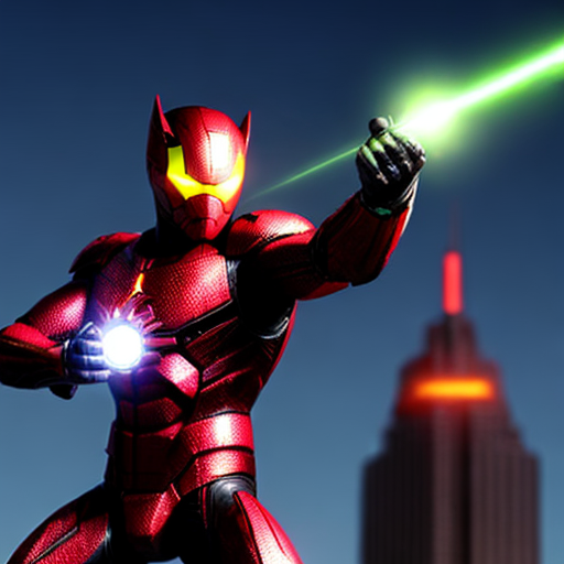 superhero red and black with glowing eyes that shoot lasers cutting a ...