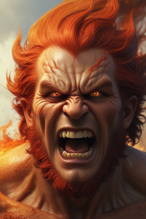 Furious Fiery Being with Intense Expression and Luminous Eyes Roaring ...