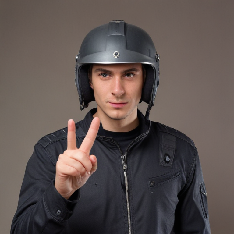 Guy helmet showing middle finger