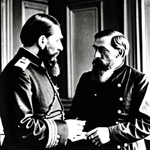 Grigory Rasputin talking with tsar Nicholas II