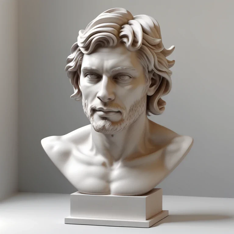 A Realistic White Marble Bust of a Handsome Male Figure Displayed ...