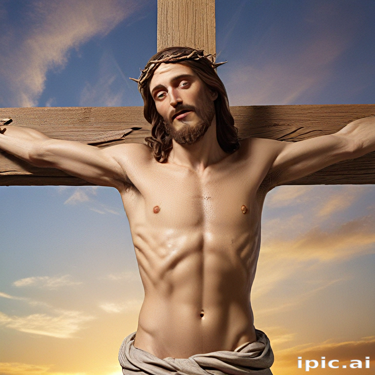 Depiction of Christ on the Cross Against a Beautiful Sunset Sky