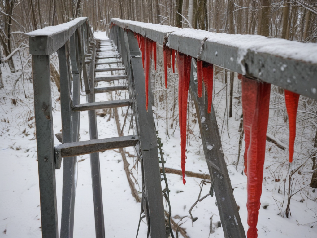 Metal bridge with red icicle on edge