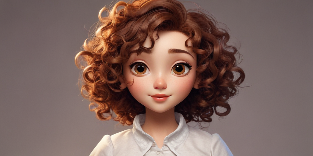 Charming Animated Character with Beautiful Curly Hair and Expressive Eyes