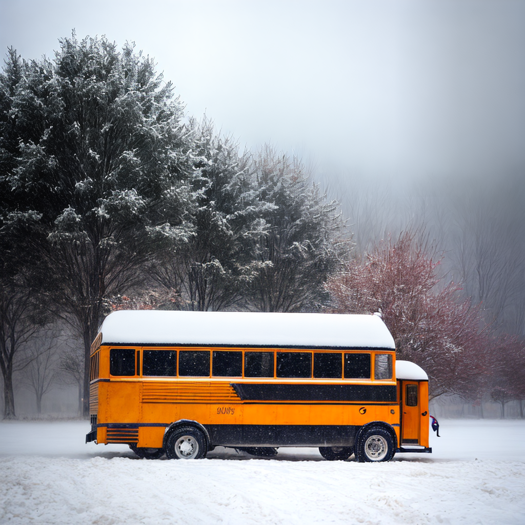 school bus in a snowstorm