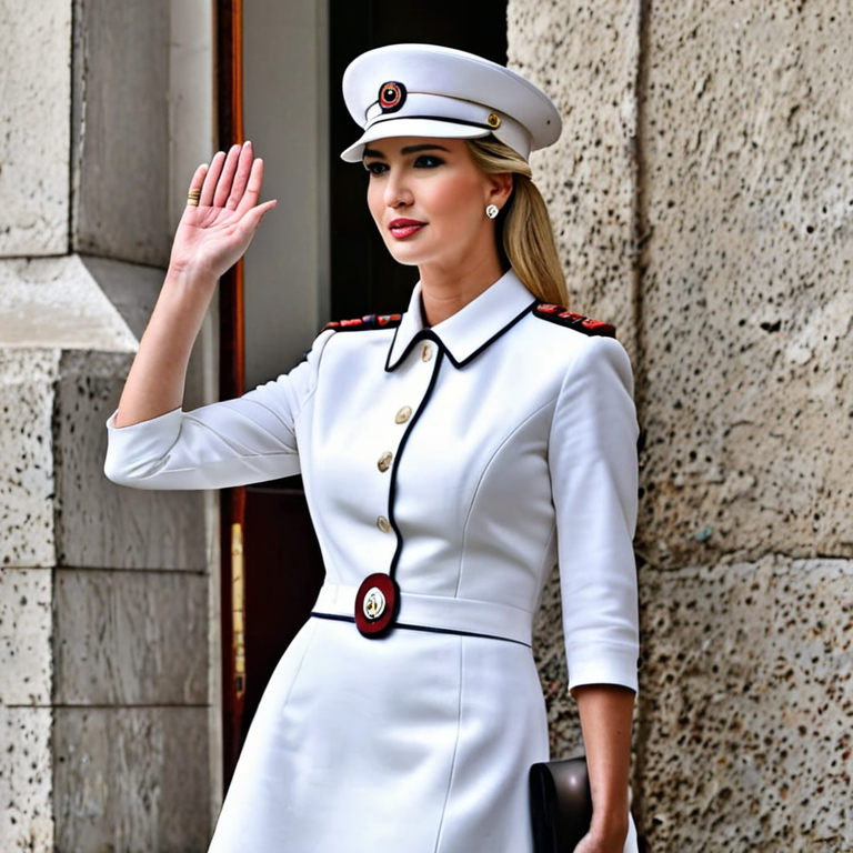Ivanka Trump communist dictator white uniform and hat