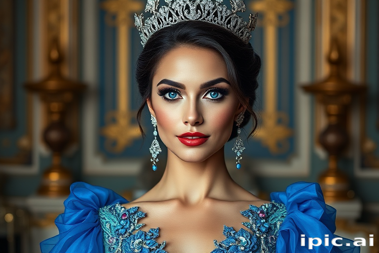 Elegant Portrait of a Beauty Queen in a Stunning Royal Attire.