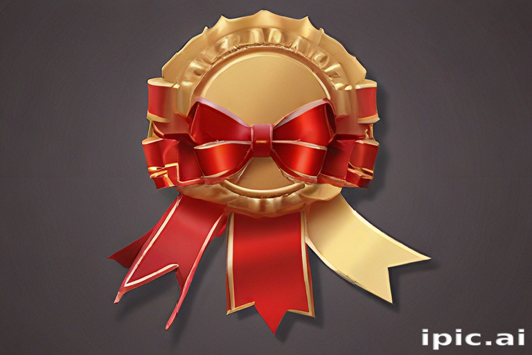 Elegant Award Ribbon with Red Bow and Gold Medal Design