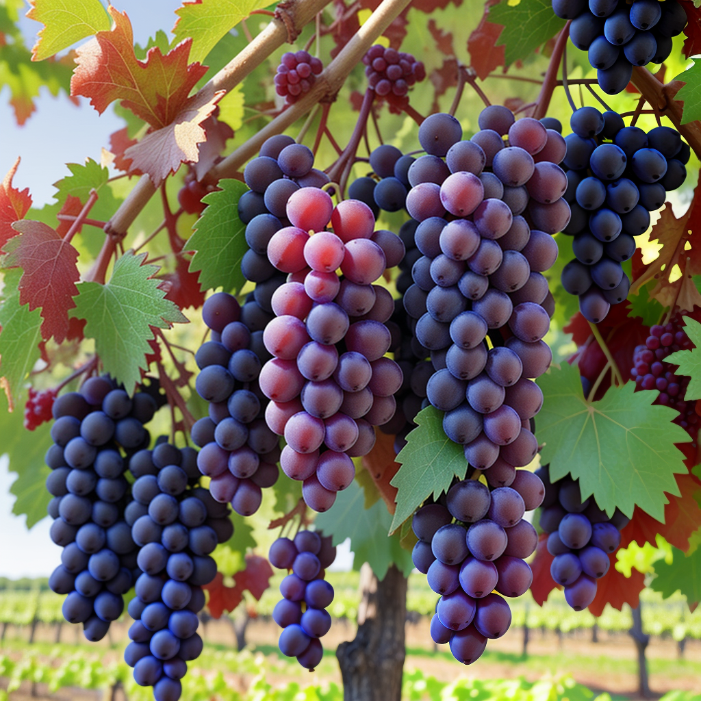 A Bountiful Harvest of Vibrant Grapes Hanging on a Vineyard Vine.