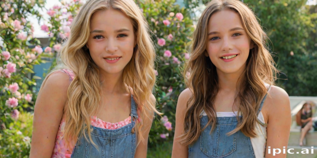 Two Friends Enjoying a Sunny Day Surrounded by Beautiful Pink Flowers