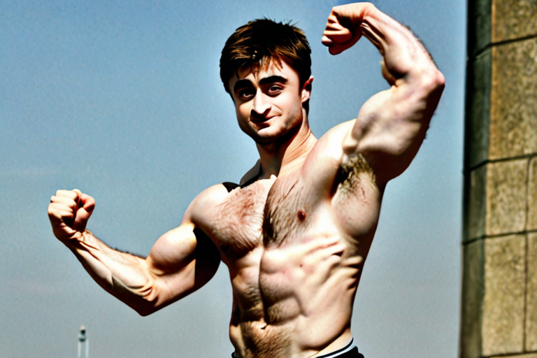 Daniel Radcliffe flexing his muscles