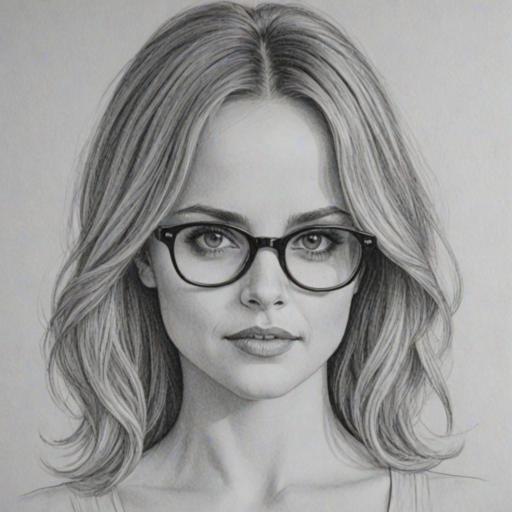 Detailed Portrait of a Woman with Glasses and Wavy Hair