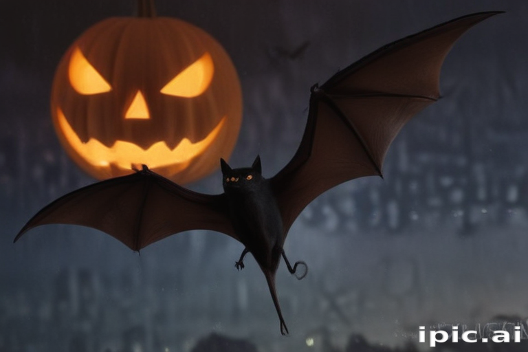 Spooky Bat Flying Near a Grinning Jack-O'-Lantern on Halloween Night