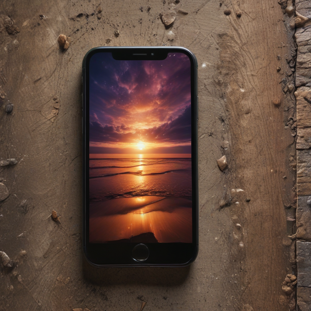 A Beautiful Sunset Over the Ocean Displayed on a Smartphone Screen