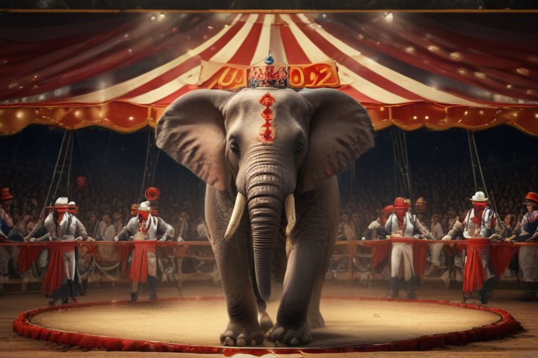 Majestic Circus Elephant Captivating the Audience Under the Grand Big Top