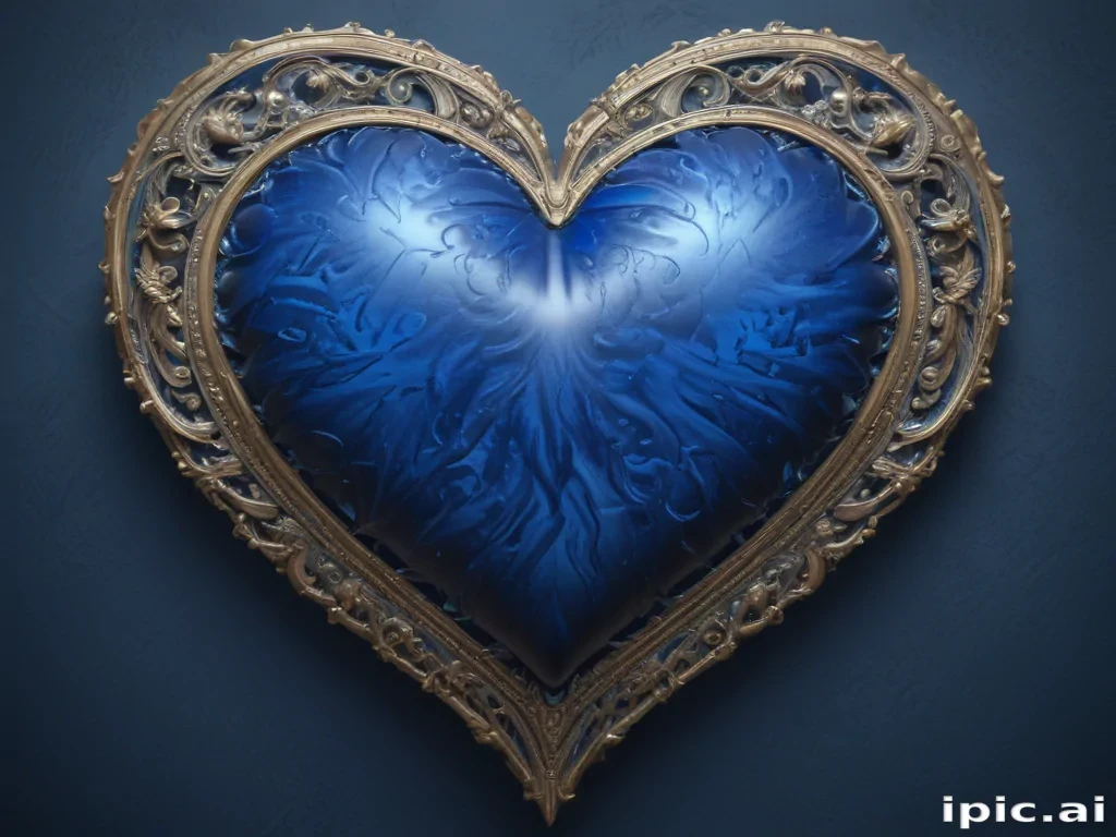 Intricately Designed Blue Heart Frame Against a Dark Textured Background