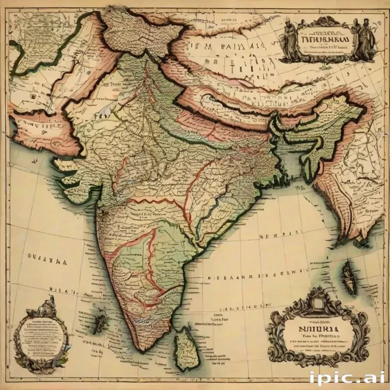 Historical Map of India Showcasing Regions, Rivers, and Topographical ...
