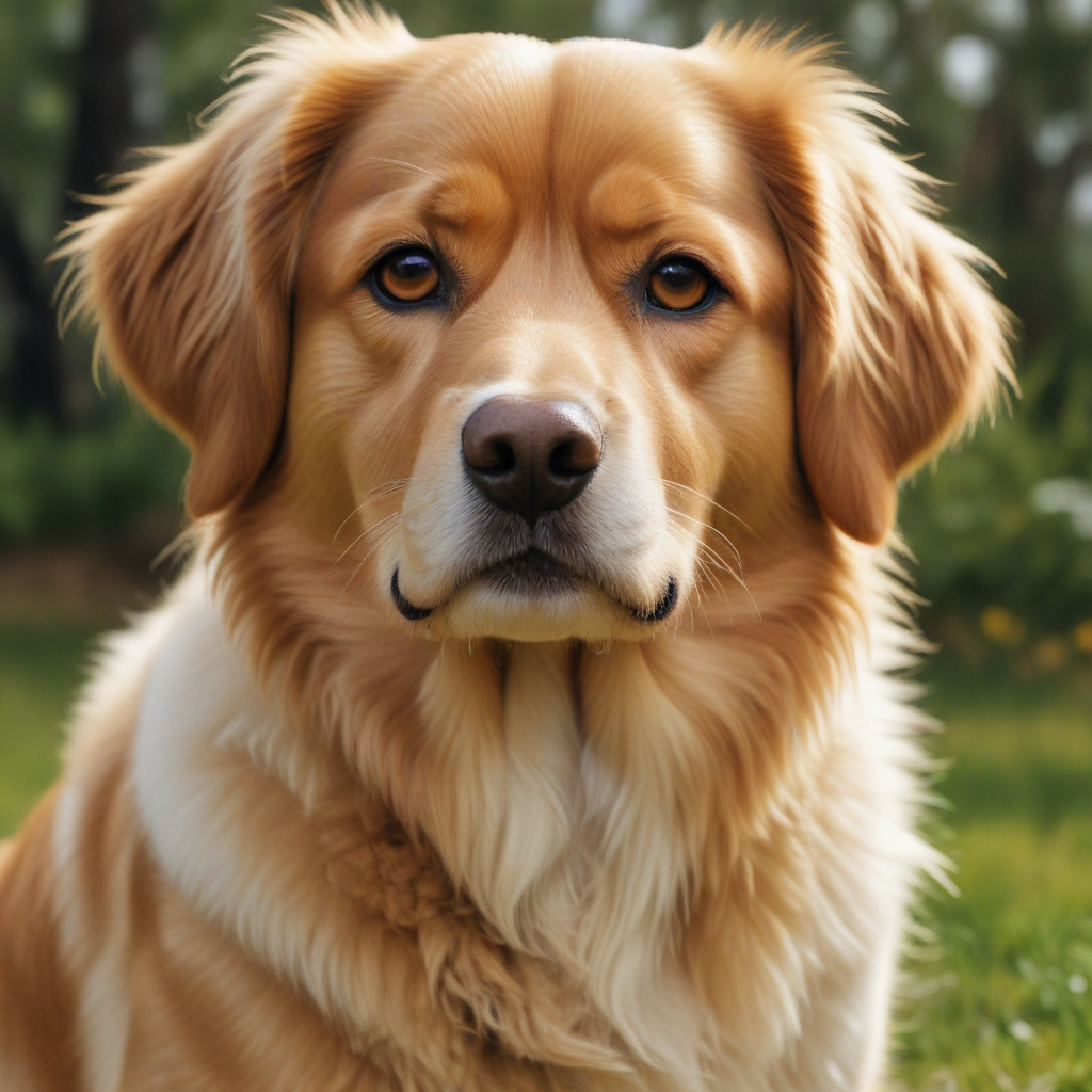 A Beautiful Golden Dog Posing Gracefully in a Lush Green Field.