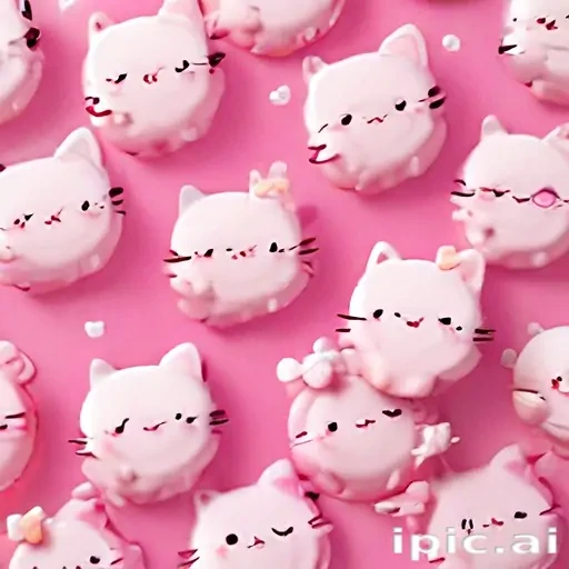 Adorable Pink Cat Macarons Arranged on a Cute, Playful Background.