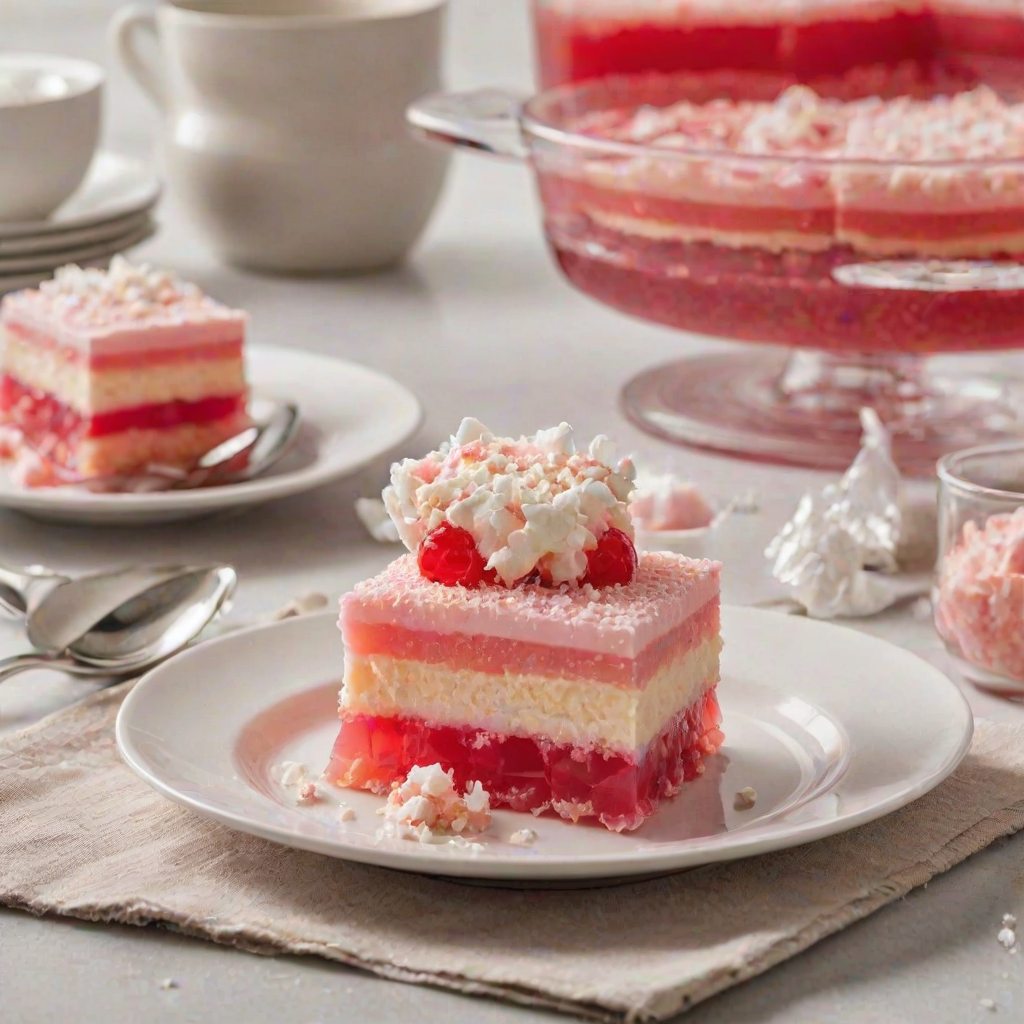 Delicious Layered Dessert with Whipped Cream and Colorful Jello Tiers