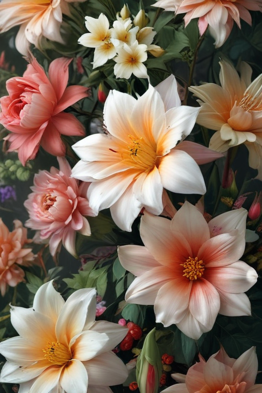 A Vibrant Display of Various Beautiful Flowers in Full Bloom