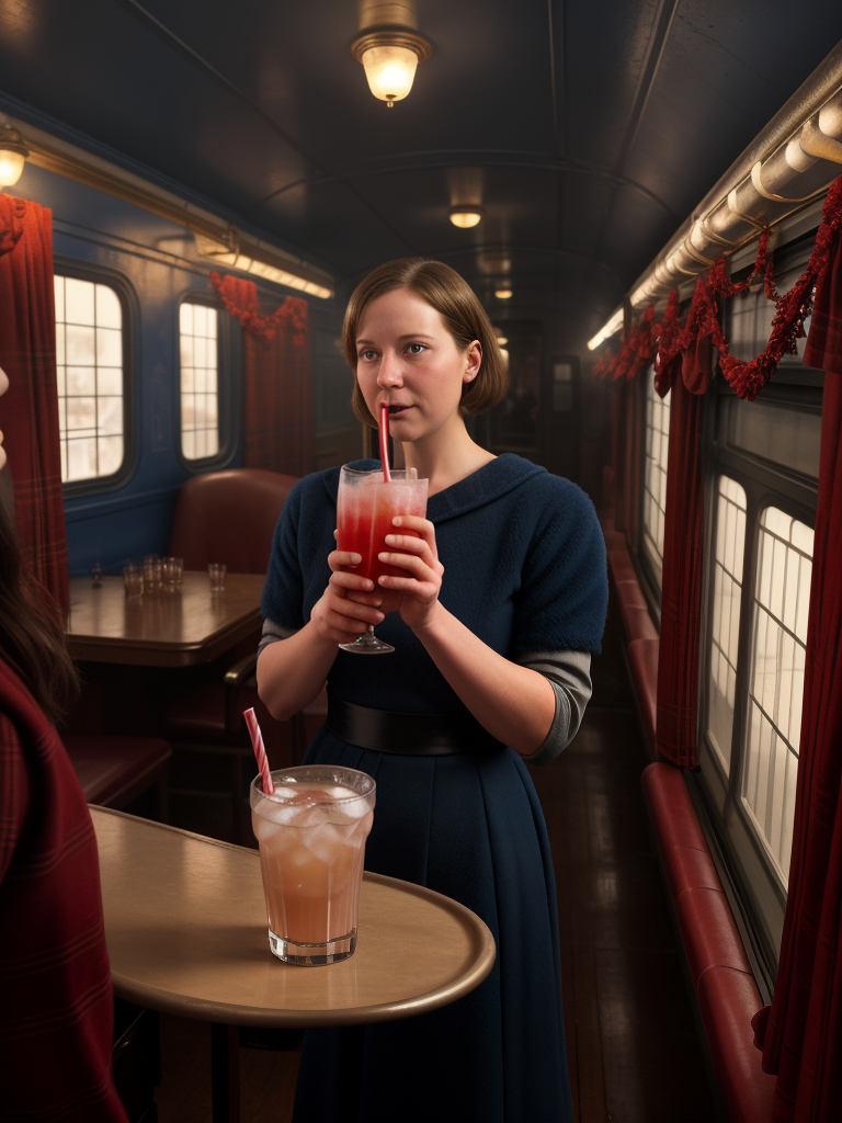 Two Friends Enjoying Colorful Cocktails in a Vintage Train Car