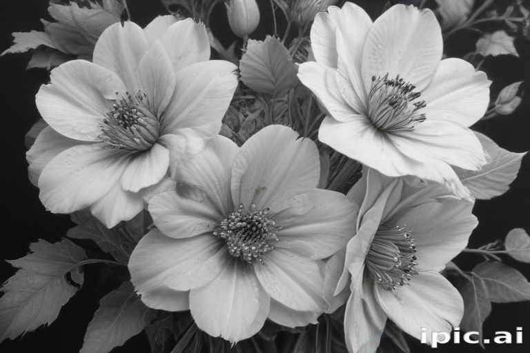 Beautiful Monochrome Floral Arrangement Showcasing Delicate Blooms and ...