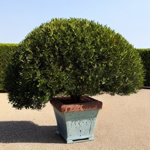 A potted yew on a church pew