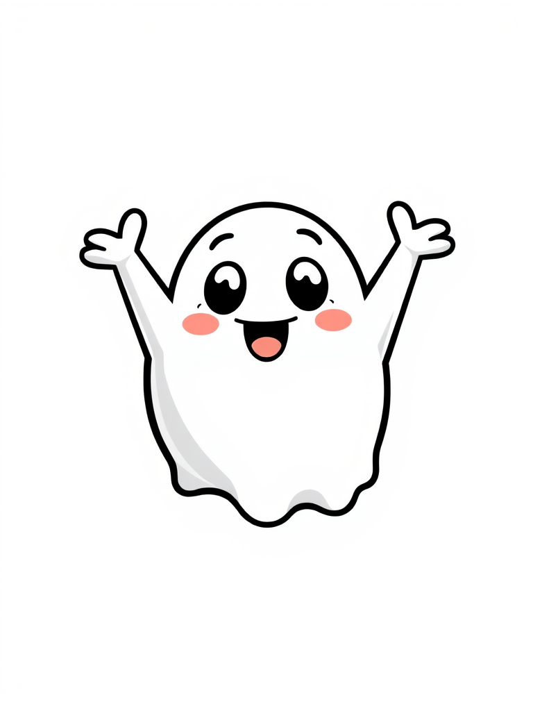 Cheerful Cartoon Ghost with a Big Smile and Outstretched Arms