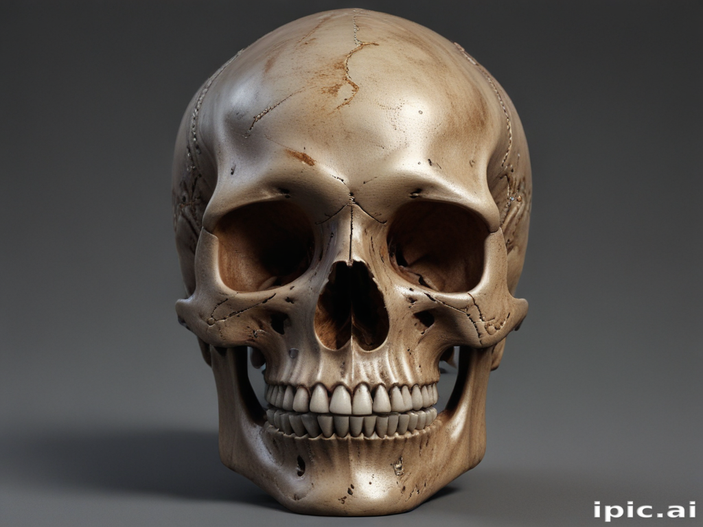 A Detailed Artistic Representation of a Human Skull with Intricate Features