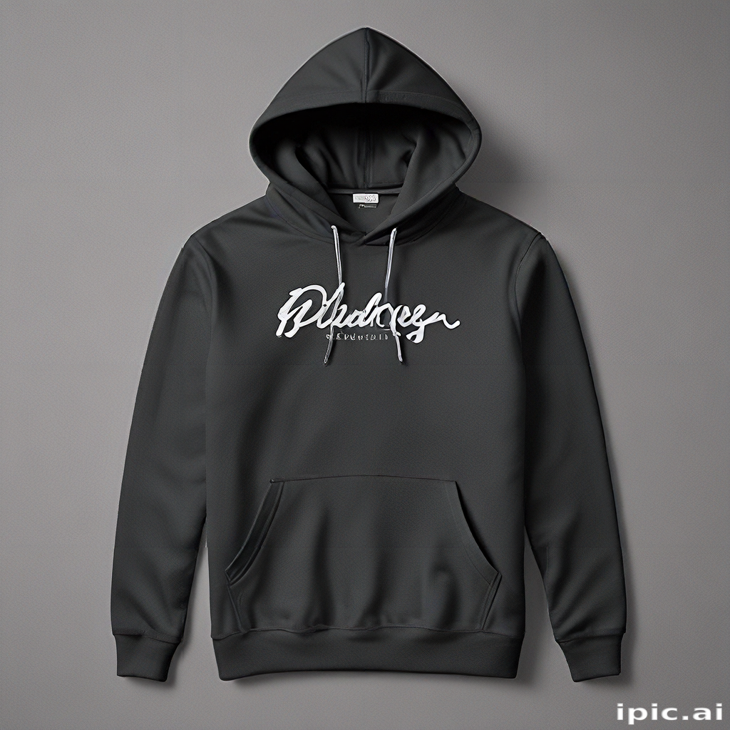 Stylish Black Hoodie Featuring Bold White Scripted Brand Logo Design
