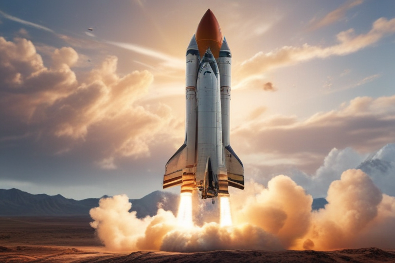 Rocket Launching Into the Sky with Vibrant Colors and Powerful Flames