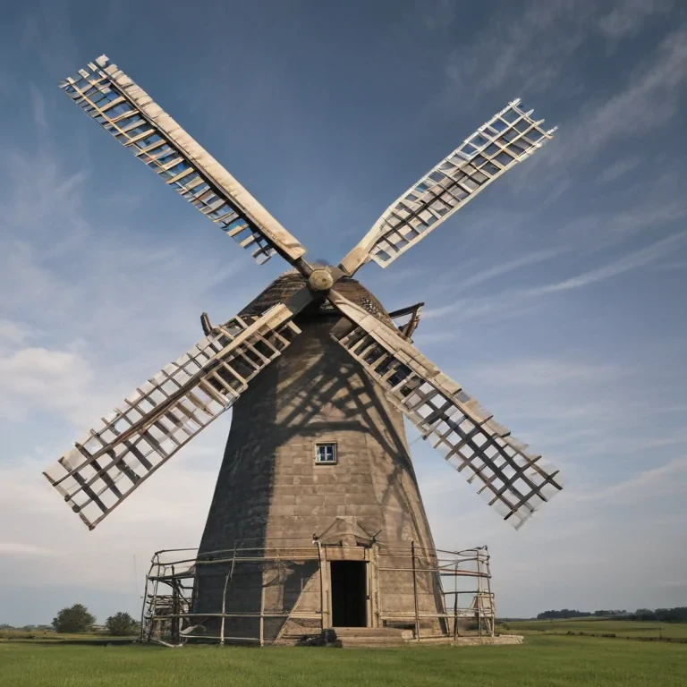 Historic Windmill Standing Tall Against a Beautiful Blue Sky Landscape
