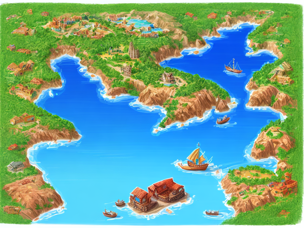 Real world map, 2D, cartoon style, high quality, high detail
