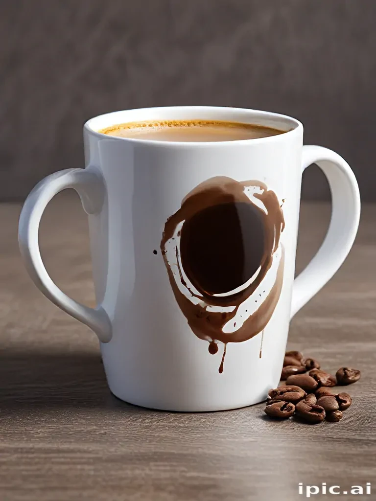 Artfully Designed Coffee Mug with Chocolate Swirl and Coffee Beans