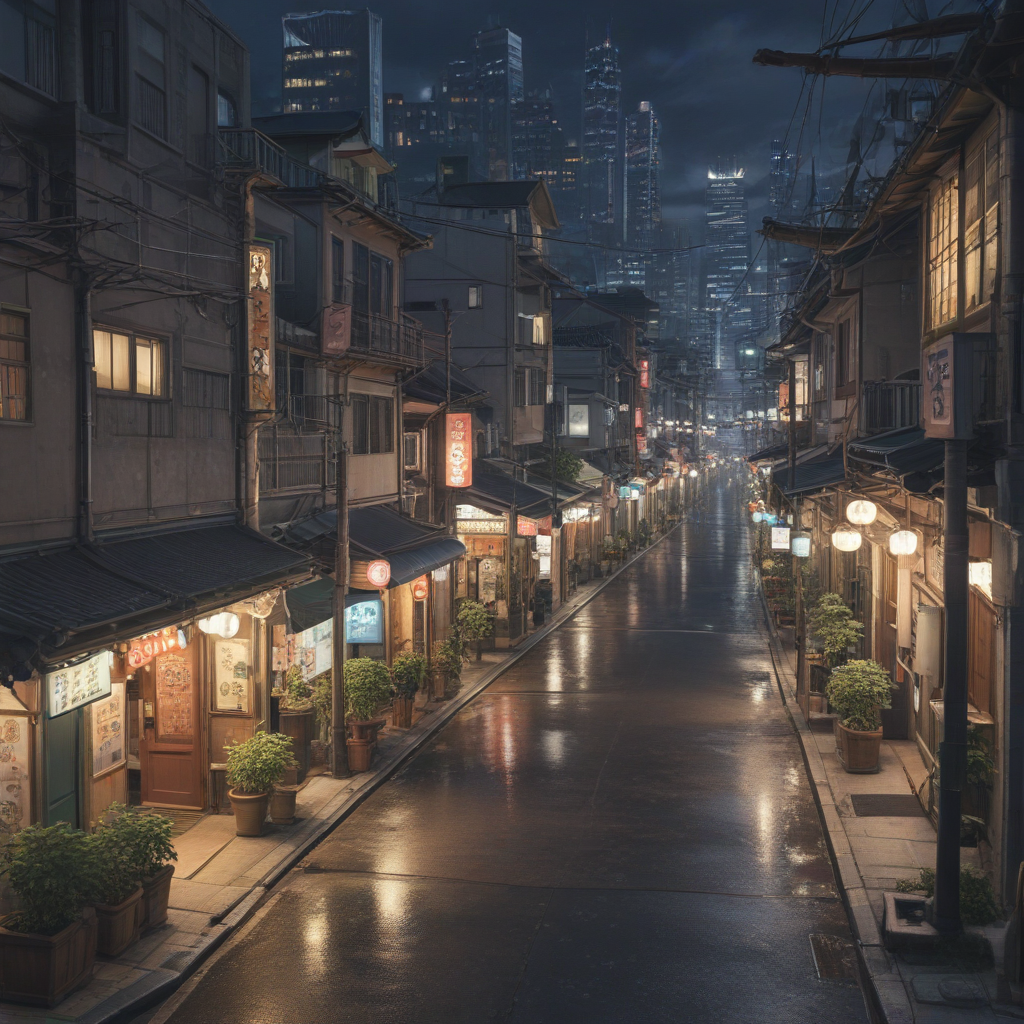 Wallpaper Japanese anime-style city scene