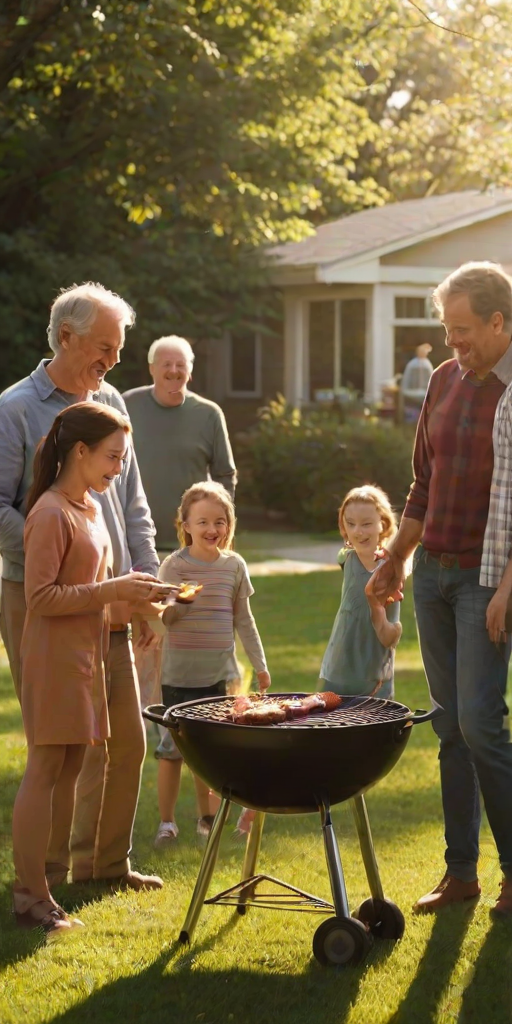 Family Gathering in the Backyard Enjoying a Summer Barbecue Together