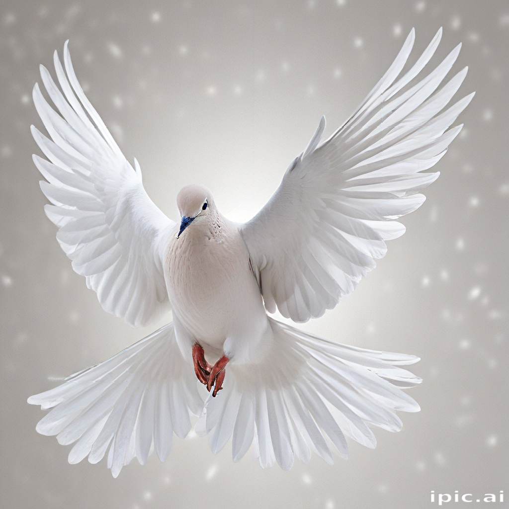 A Majestic White Dove Spreading Its Wings Against a Soft Background.