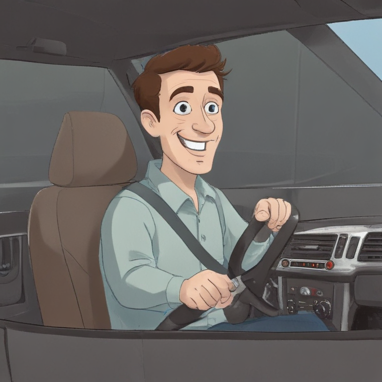 cartoon man driving car